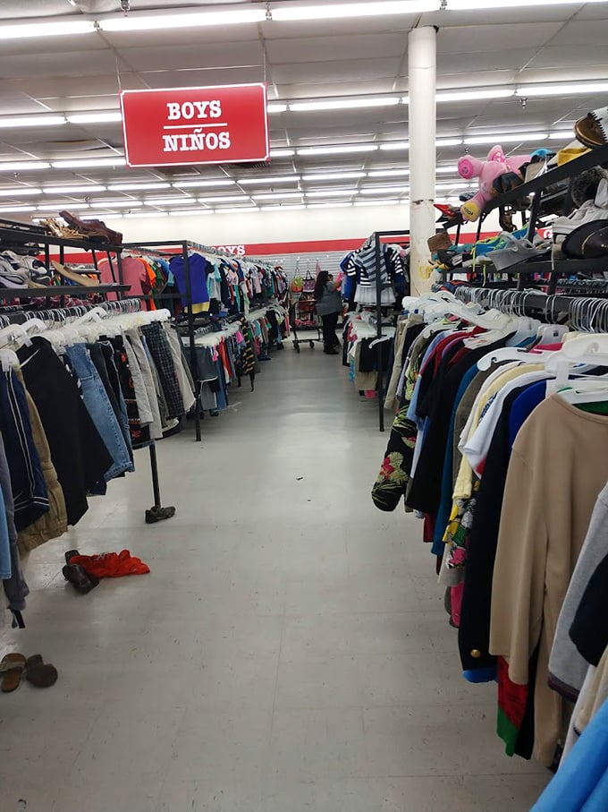 The boys' section, where small humans can be outfitted for adventures from playground to prom for pocket change.