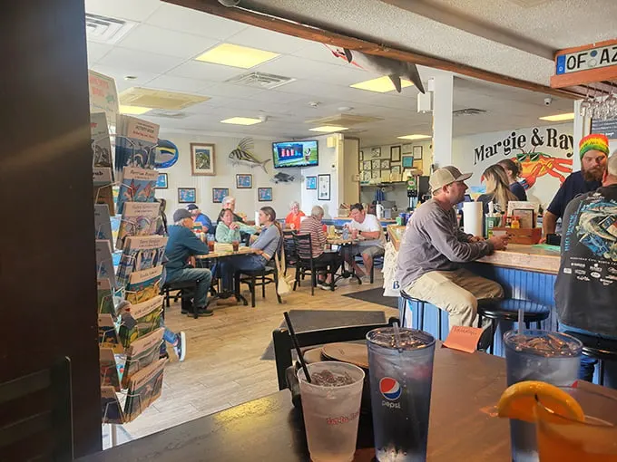 Where locals gather to debate important matters like whether today's blue crabs are as big as they were "back in the day."