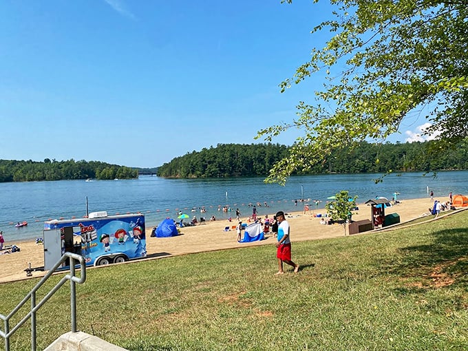 Beach day bliss in full swing, proving that sometimes the best waterfront property is the one we all share.