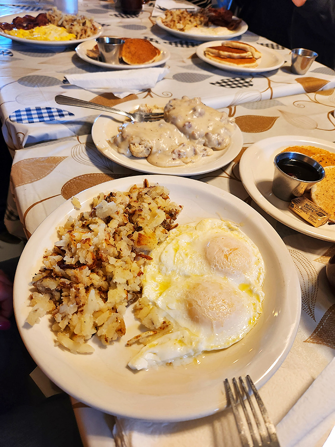 A table full of breakfast possibilities that makes decision-making the hardest work you'll do all day. Each plate tells its own delicious story.