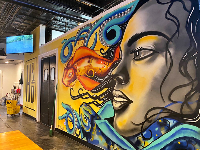 Art that captures the spirit of the place – bold, colorful, unapologetic. Like the food, this mural doesn't whisper; it announces itself.