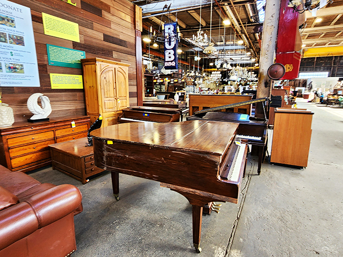 A collection of pianos that have accompanied countless renditions of "Heart and Soul" now waiting for their encore performance in someone's living room.
