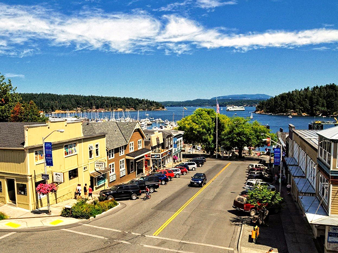 Ferry coming or going? Either way, Friday Harbor's waterfront welcomes visitors with a colorful array of shops and restaurants.