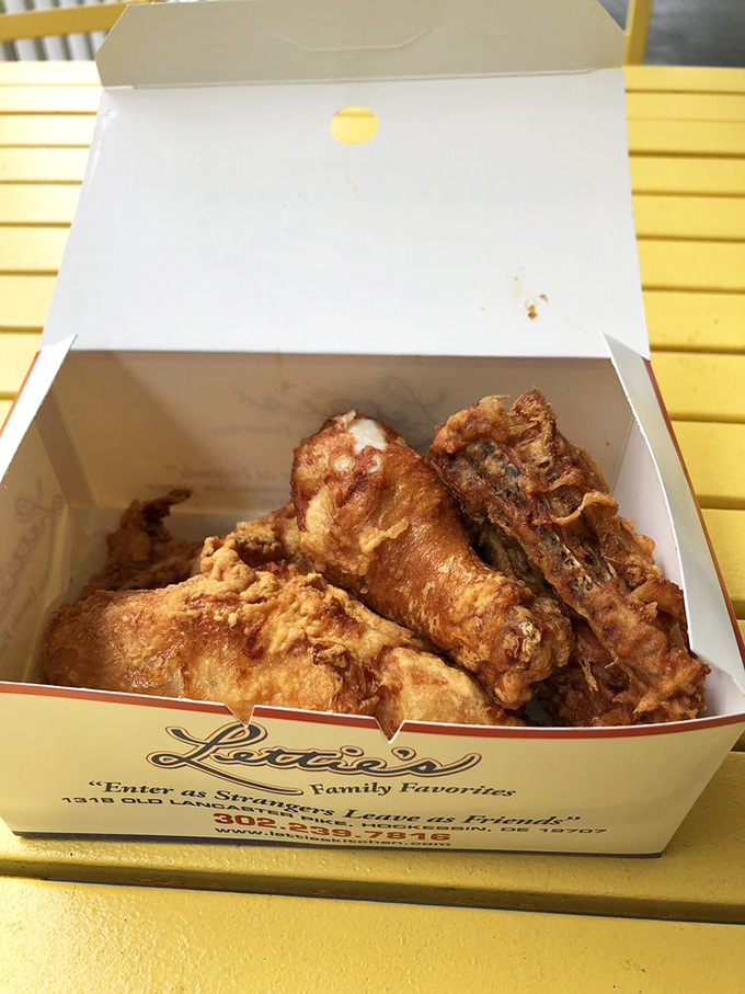 Half a dozen pieces of crispy bliss, packaged to go but unlikely to make it all the way home without sampling.