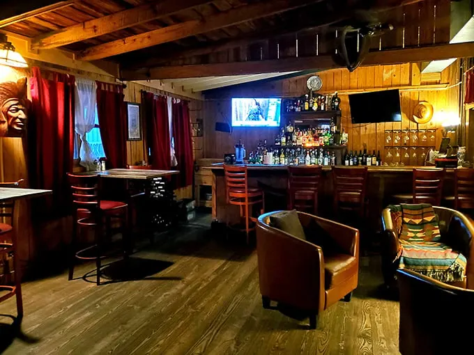 The bar area isn't trying to be trendy; it's trying to be exactly what it is—a comfortable place where drinks are poured with generous hands.