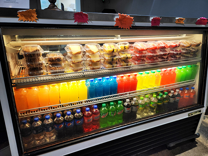 The colorful beverage case – a rainbow of options to wash down your seafood feast when water just won't cut it.