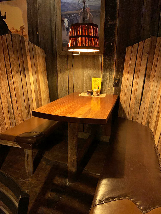 This private booth feels like dining inside a beautifully crafted treehouse—where grown-ups can pretend they're on a woodland adventure.