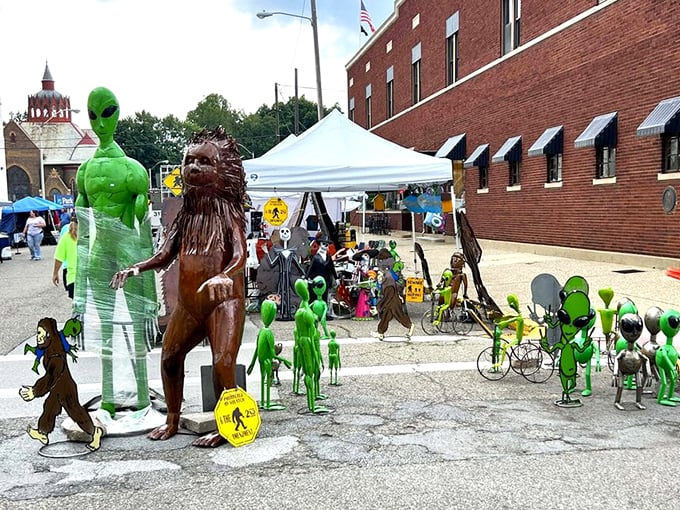Logan embraces the wonderfully weird with this extraterrestrial festival display—proof that small towns know how to have big fun.