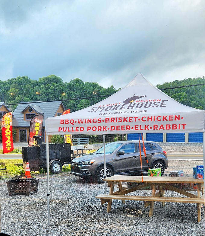When your restaurant sign advertises deer, elk, and rabbit alongside traditional BBQ, you know you're somewhere authentically Appalachian.