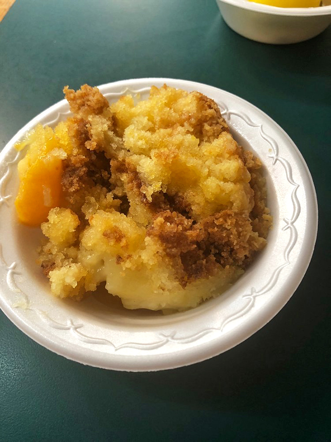 Peach cobbler that strikes the perfect balance between fruit and buttery crust. Dessert philosophers have debated this ratio for centuries.
