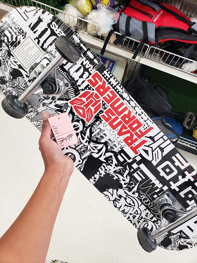 Skateboard treasure! Someone outgrew their urban transportation, and your teenager just hit the jackpot.