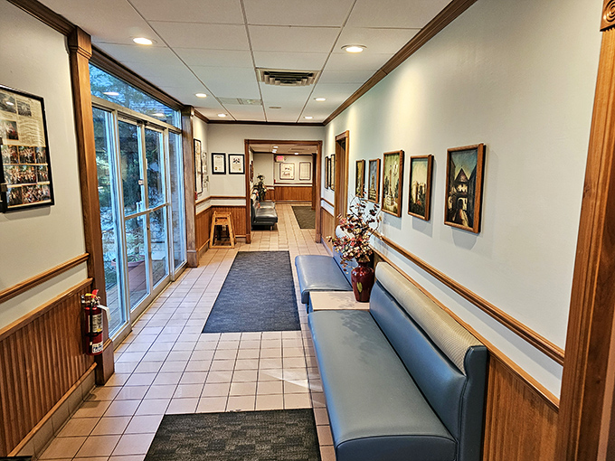 The entrance hallway feels like walking into a cherished relative's home, if that relative happened to make legendary fried chicken.