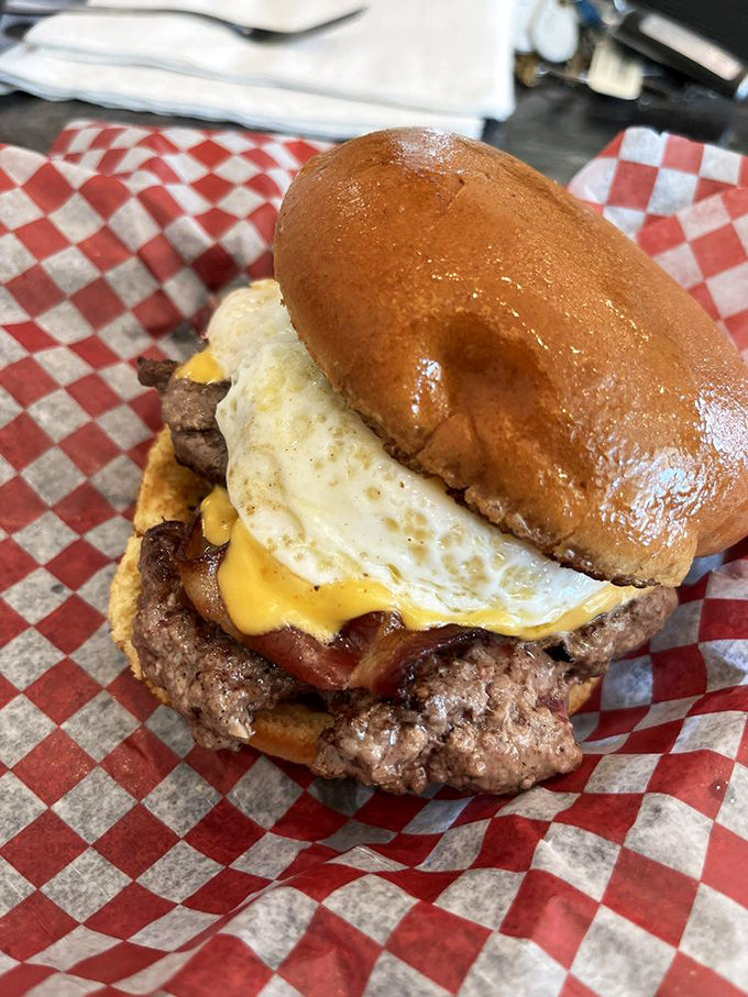 Breakfast of champions, Maryland-style. This burger topped with a perfect sunny-side-up egg proves G&A knows how to start your day with serious satisfaction.