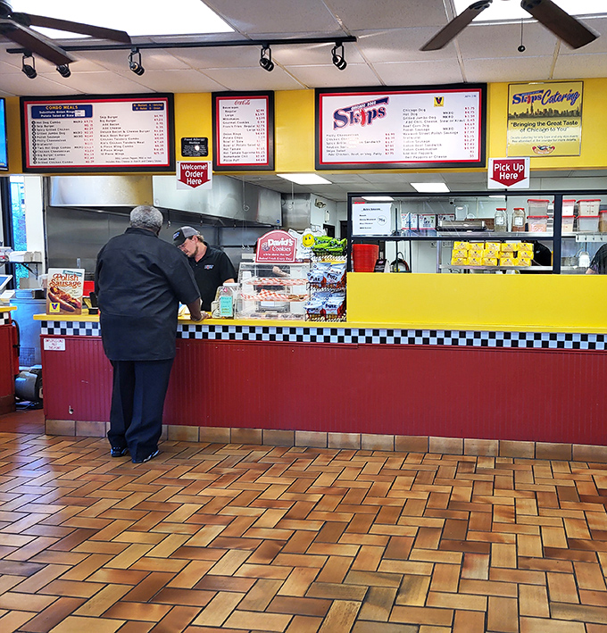Where the magic happens—Skip's counter area bustles with activity as Chicago classics are assembled with practiced precision.