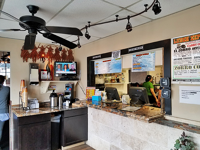 Where the magic happens: the ordering counter with its menu boards and chile-scented air, promising treasures that will soon arrive on your plate.