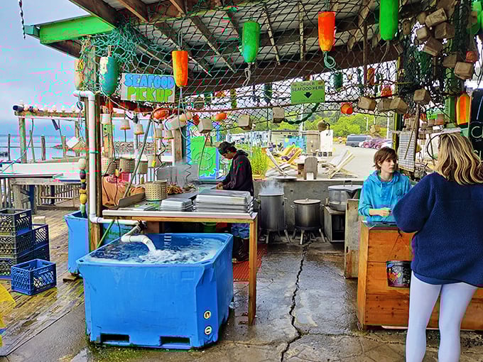 Where the magic happens—staff preparing the day's catch with the efficiency that comes from doing what you love, day after day.