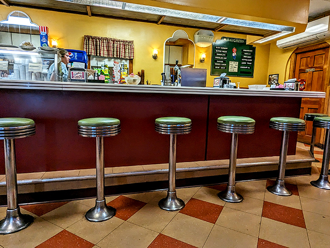 These chrome stools at the counter have witnessed more local gossip than a small-town barber. If they could talk, we'd have the next great American novel.