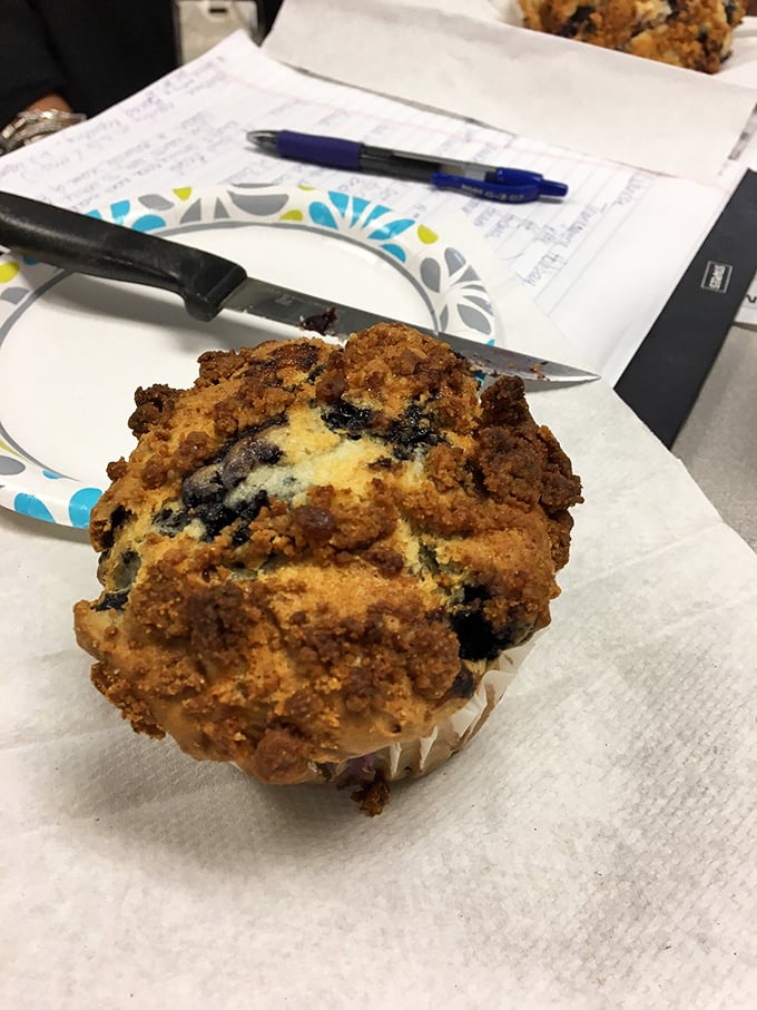 This blueberry muffin with its perfect crumb topping isn't just baked goods—it's edible architecture. Michelangelo would weep at its perfection.