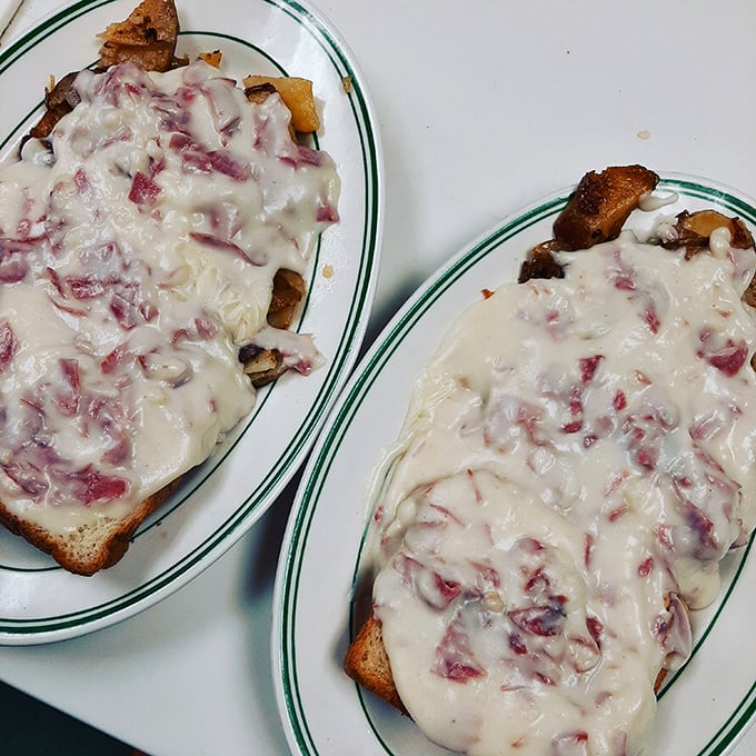 Creamed chipped beef on toast—what military veterans called by a colorful name, but what Kozy Korner elevates to comfort food royalty.