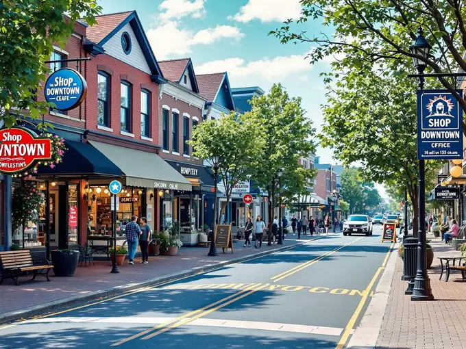 Downtown streets lined with brick storefronts and benches invite the kind of leisurely shopping that doesn't involve frantic clicking or shipping fees.