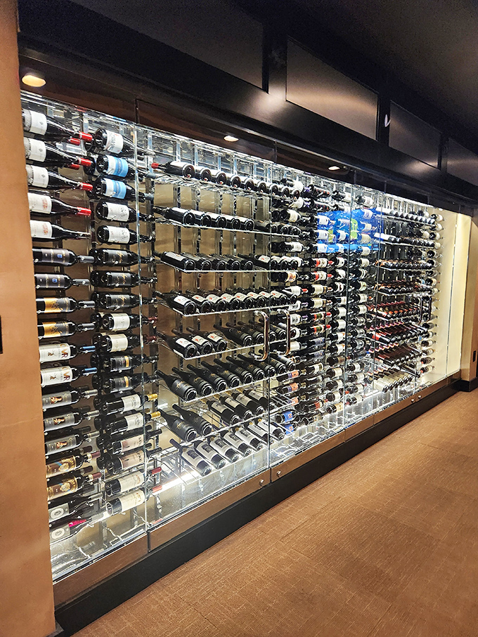 Not just a wine wall—it's a glass-enclosed argument against anyone who claims you can't find sophisticated drinking in the Midwest.