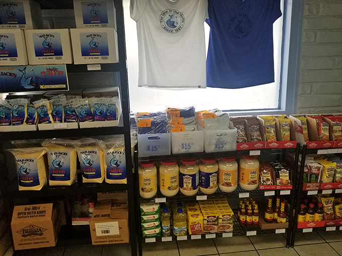 Beyond the fish, Mad Jack's offers branded merchandise—because sometimes wearing the t-shirt is the only way to prove your food pilgrimage happened.