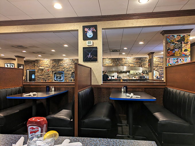 Comfort meets class in these leather booths—the ideal setting for turning Tuesday dinners into "remember when" stories.