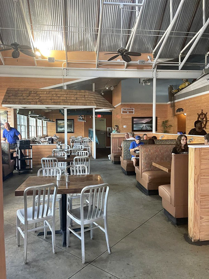 The dining room buzzes with the happy sounds of people discovering that great seafood exists beyond the coastline.