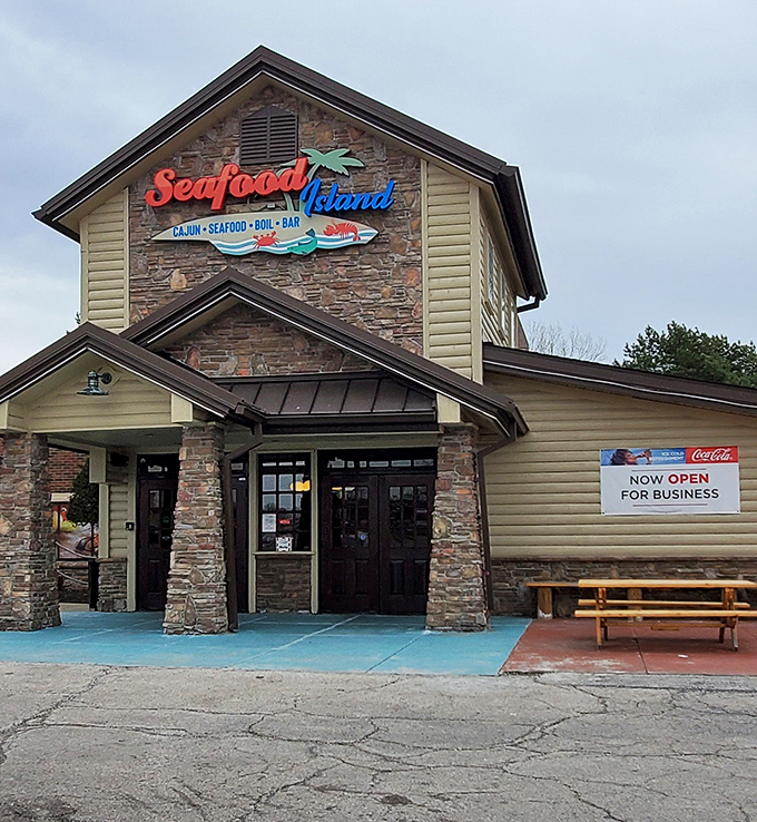 The sign announces "Cajun • Seafood • Boil • Bar" with the confidence of someone who knows exactly what you didn't realize you were craving.