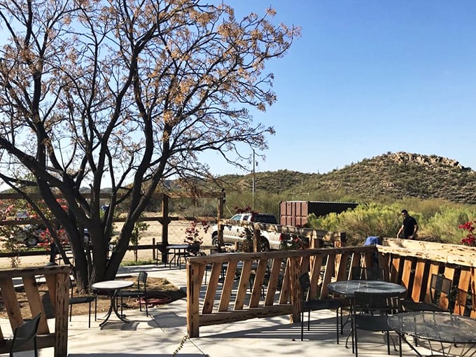 The outdoor patio offers desert vistas with your dessert—nature's dining room where the Arizona landscape becomes part of the meal.