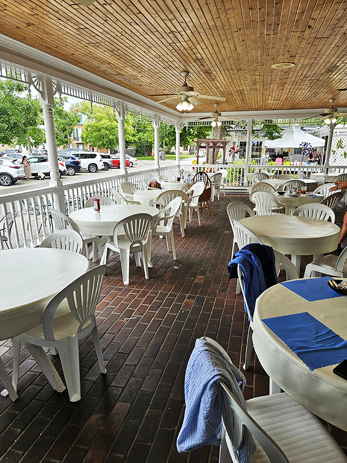 Dine al fresco on this welcoming porch where summer breezes complement pie aromas. Missouri afternoons were made for lingering here with something sweet.