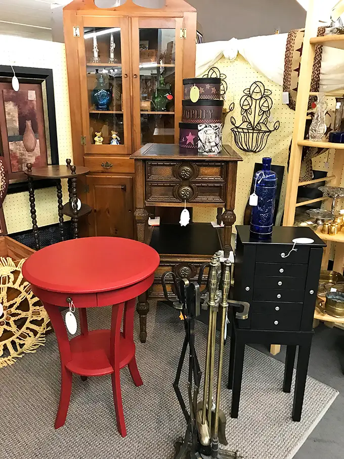 Furniture that has survived decades stands ready for its next chapter—that red accent table practically begging to become your new favorite piece.