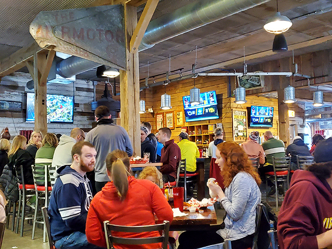 The packed house tells you everything you need to know—these folks aren't just eating dinner, they're having a religious experience with poultry.