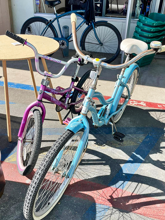 Vintage bikes lined up like a scene from Stranger Things—just add a basket, and you're ready for beachside adventures or nostalgic neighborhood cruising.