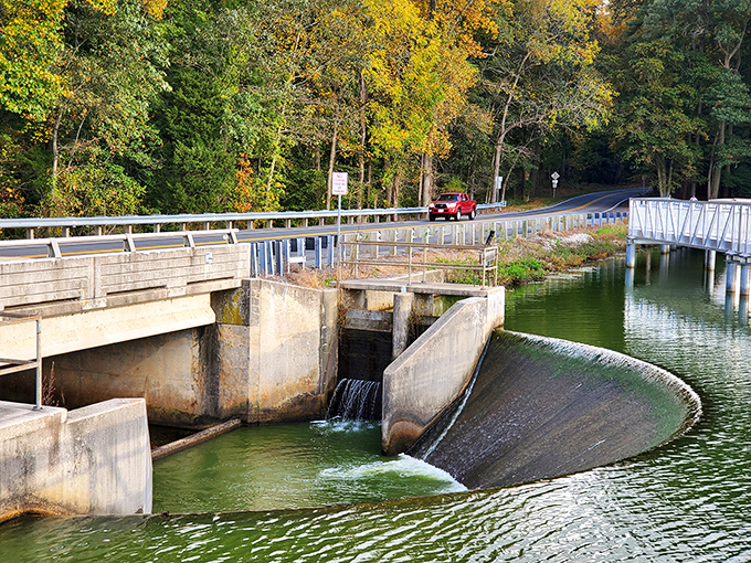 The historic dam – part engineering marvel, part waterfall. Where the Murderkill River (yes, really) shows its gentle side.