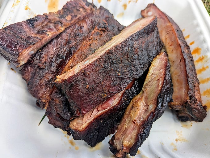 These ribs have that ideal texture—not falling off the bone (that's overcooked!), but surrendering with just the right amount of pull.