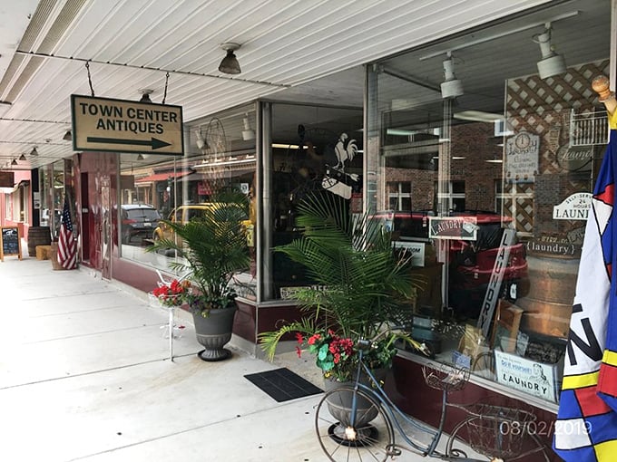 Town Center Antiques invites sidewalk browsers with vintage treasures displayed like a museum where everything, wonderfully, has a price tag.