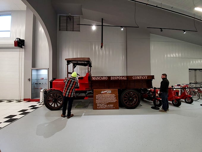 A vintage commercial vehicle with history: This restored Mascaro Disposal Company truck represents both automotive and local business heritage. 
