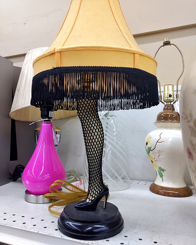 The lamp section shines with personality—including this leg lamp that's one part conversation piece, three parts "what were they thinking?"