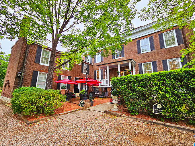 Red umbrellas beckon visitors to this historic inn, where Southern hospitality comes with a side of bourbon education.