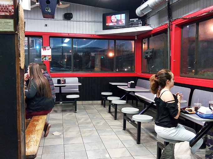The dining room—simple, functional, and filled with people who know they've made the right lunch decision today.