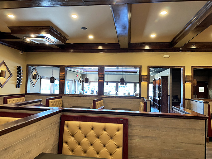The dining room's thoughtful design creates intimate spaces within the larger restaurant—like having your own private dining room without the celebrity price tag.