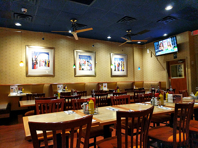 Another angle of deli perfection. The blue ceiling and warm wood create that classic "everybody knows your order" neighborhood vibe.