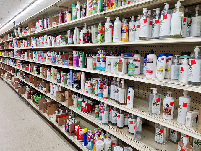 Personal care products lined up like soldiers ready to battle high prices—name brands at numbers that make drug stores seem extortionate.