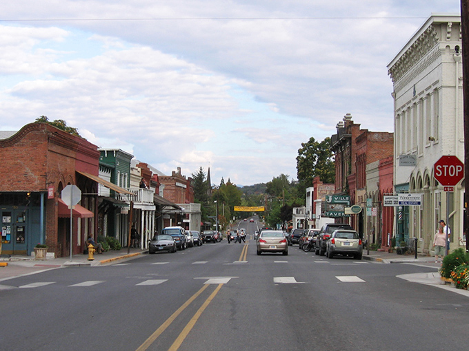 California Street stretches toward the hills, lined with buildings that have witnessed everything from gold rush fever to modern-day wine enthusiasts.