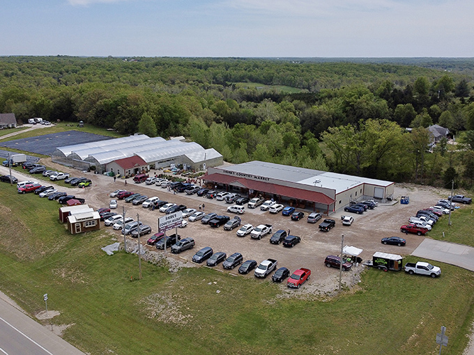 From above, Shirk's Country Market resembles any rural Missouri business, but those packed parking spots reveal its not-so-secret popularity.