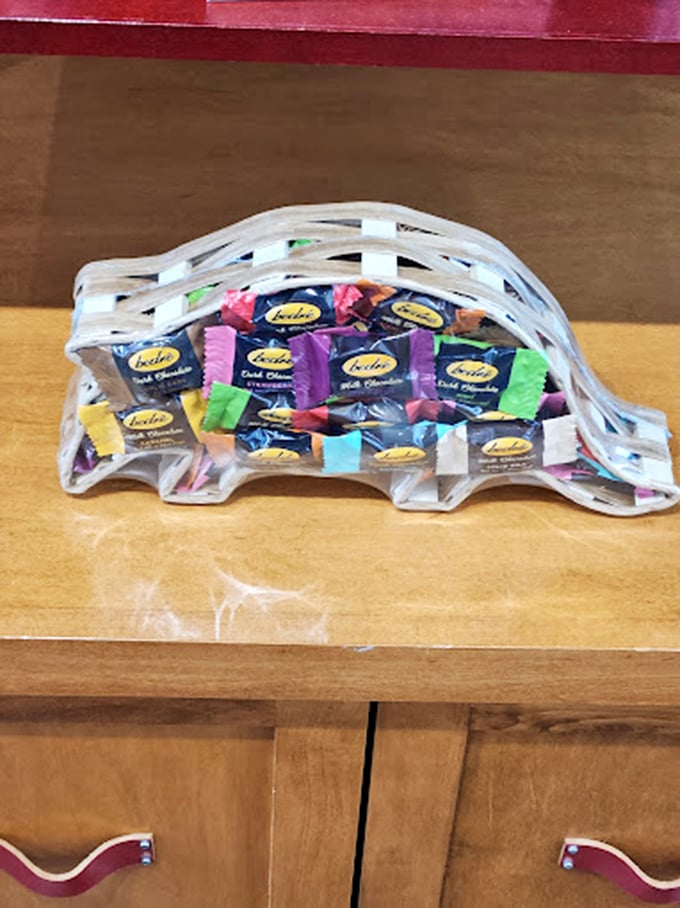 A prehistoric-shaped container filled with modern delights—proving dinosaurs didn't die out, they just evolved into chocolate delivery systems.