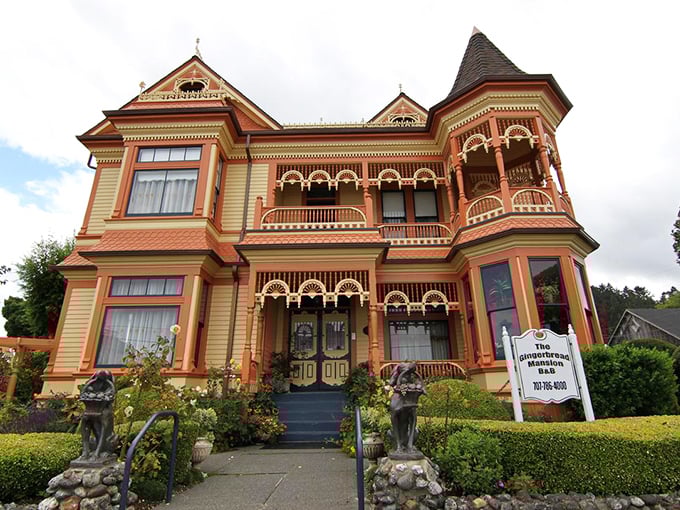 The Gingerbread Mansion lives up to its name with Victorian excess in every curve and corner. Those porch lions dare you not to be impressed.