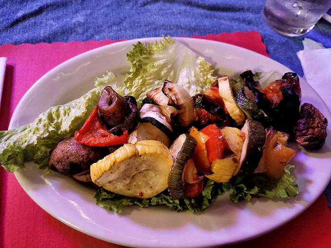 This isn't just a kebab—it's a colorful procession of flavors marching across your plate with purpose and dignity. 
