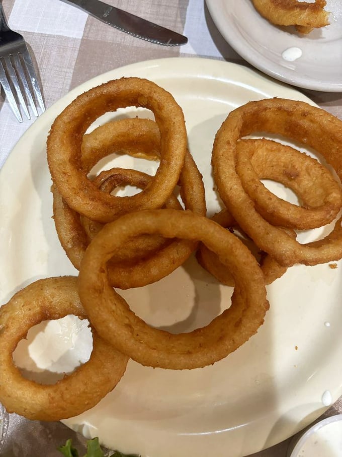 Golden onion rings with that perfect crunch—the supporting actors that often steal the show from the main course.